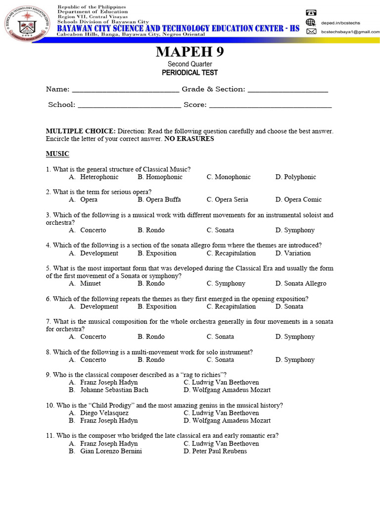 PT_G9_MAPEH | PDF | Substance Abuse | Classical Music