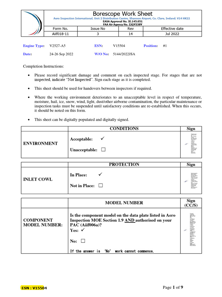 V2527-A5 Engine Borescope Inspection Report | PDF