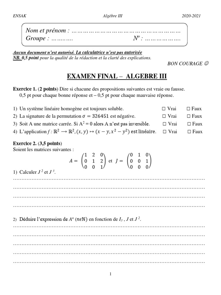 Exam Final Alg3 - 2020-2021 - ENSA | PDF