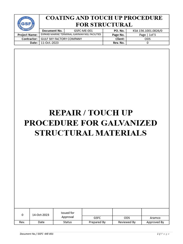 Touch-Up Procedure For Galvanized Structural Materials | PDF