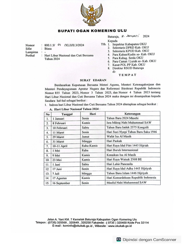 edaran cuti bersama 2024 | PDF