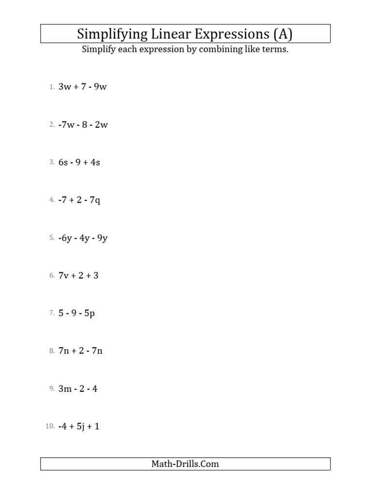 Simplifying Linear Expressions with 3 Terms | PDF