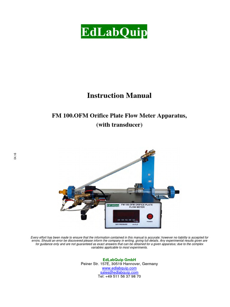 FM 100.OFM Orifice Plate Flow Meter Apparatus With Transducer ...