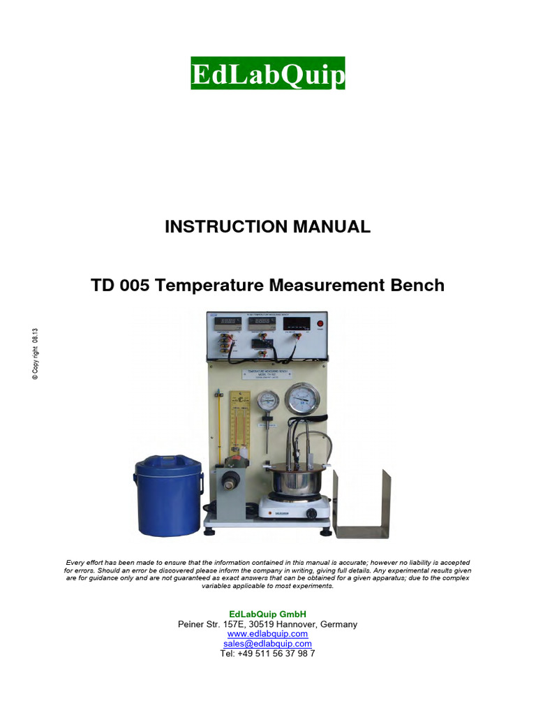 TD 005 Temperature Measurement Bench - EdLabQuip - 2013 - Reduced Size ...