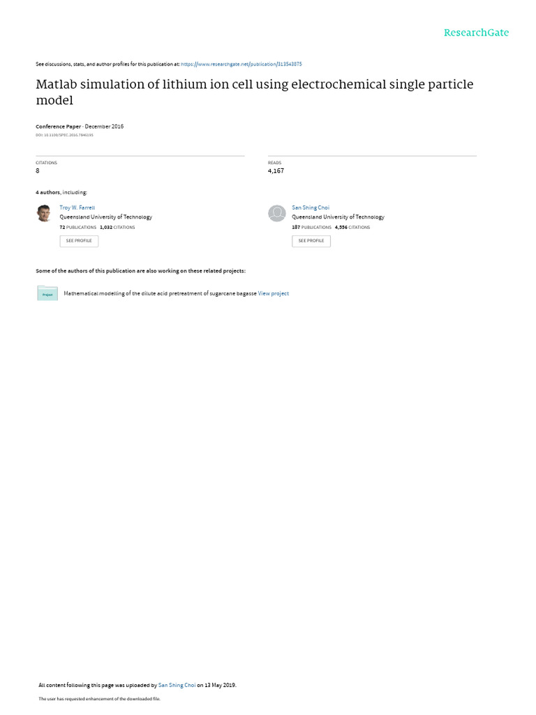 Matlab Simulation of Lithium Ion Cell Using Electrochemical Single ...