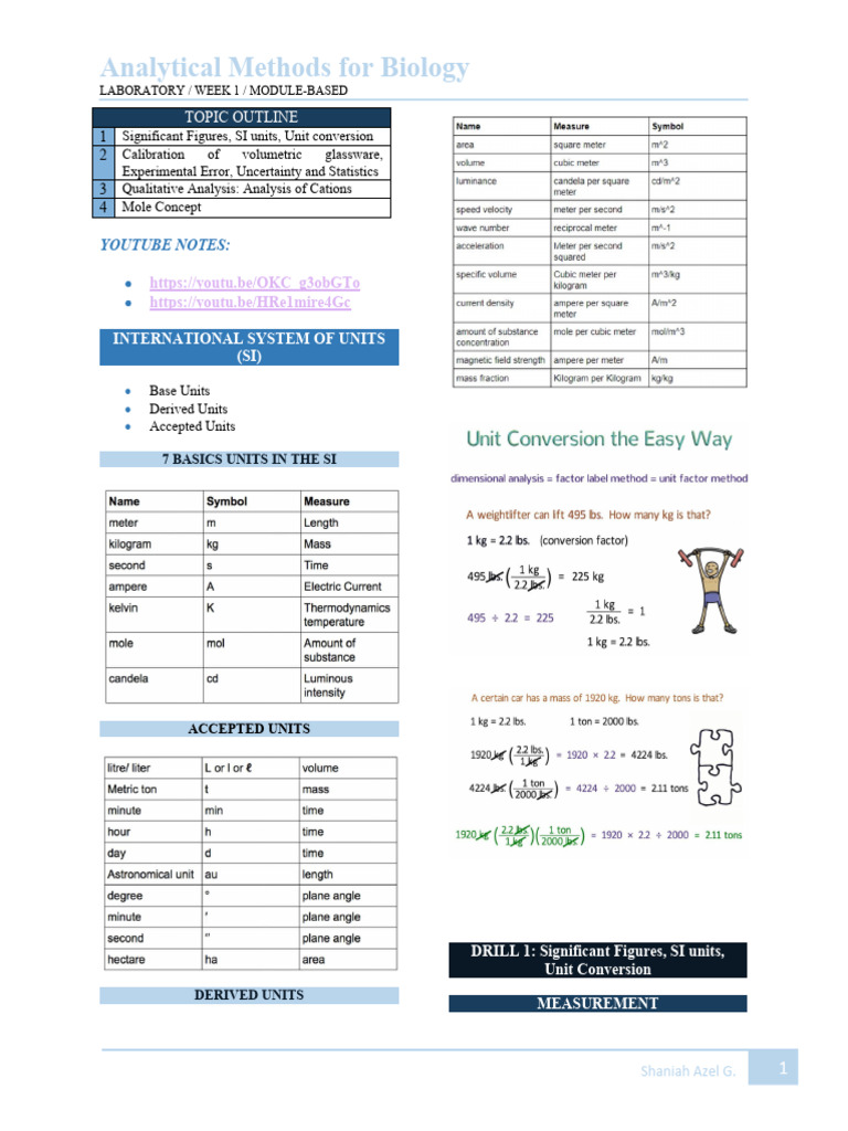 Analytical Methods For Biology Lab (Prelims Reviewer) | PDF