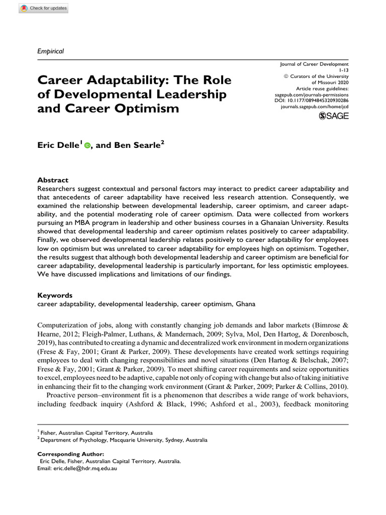Career Adaptability | PDF | Leadership | Optimism