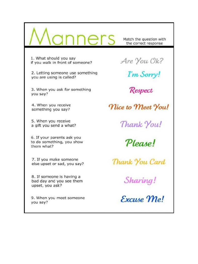 Just Say Please Manners Match | PDF