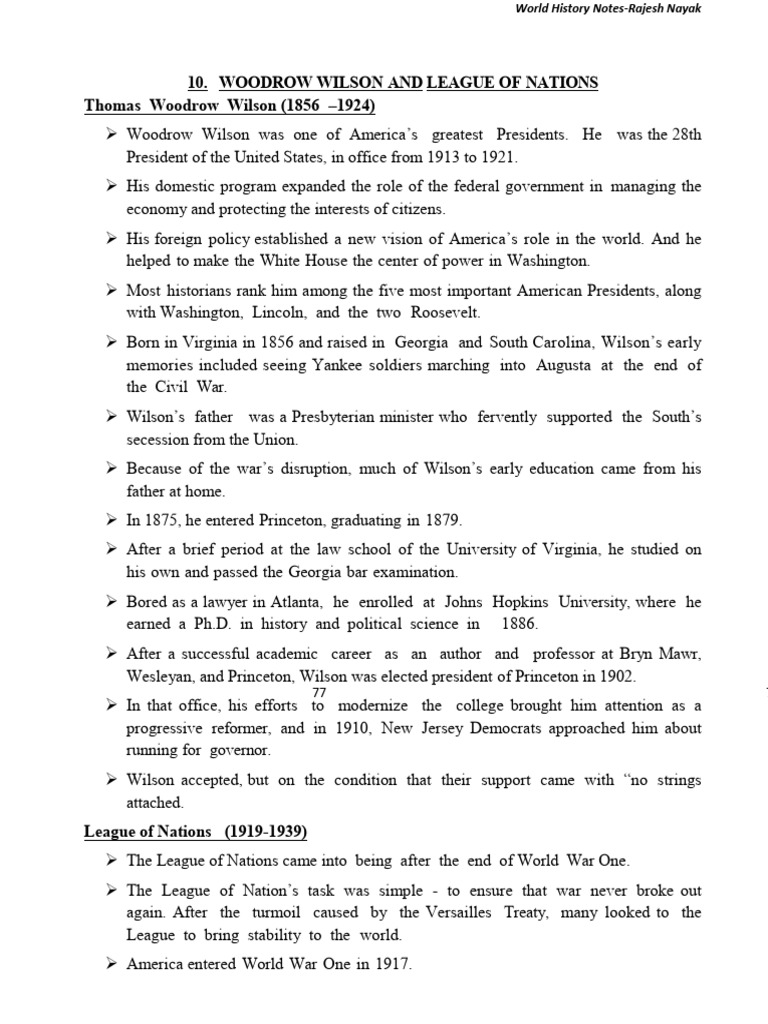 Woodrow Wilson and League of Nations | PDF | League Of Nations ...
