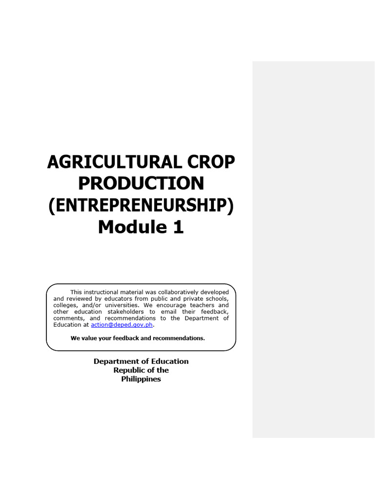 Agricultural Crop Production - MODULE 1 | PDF | Entrepreneurship | Goal