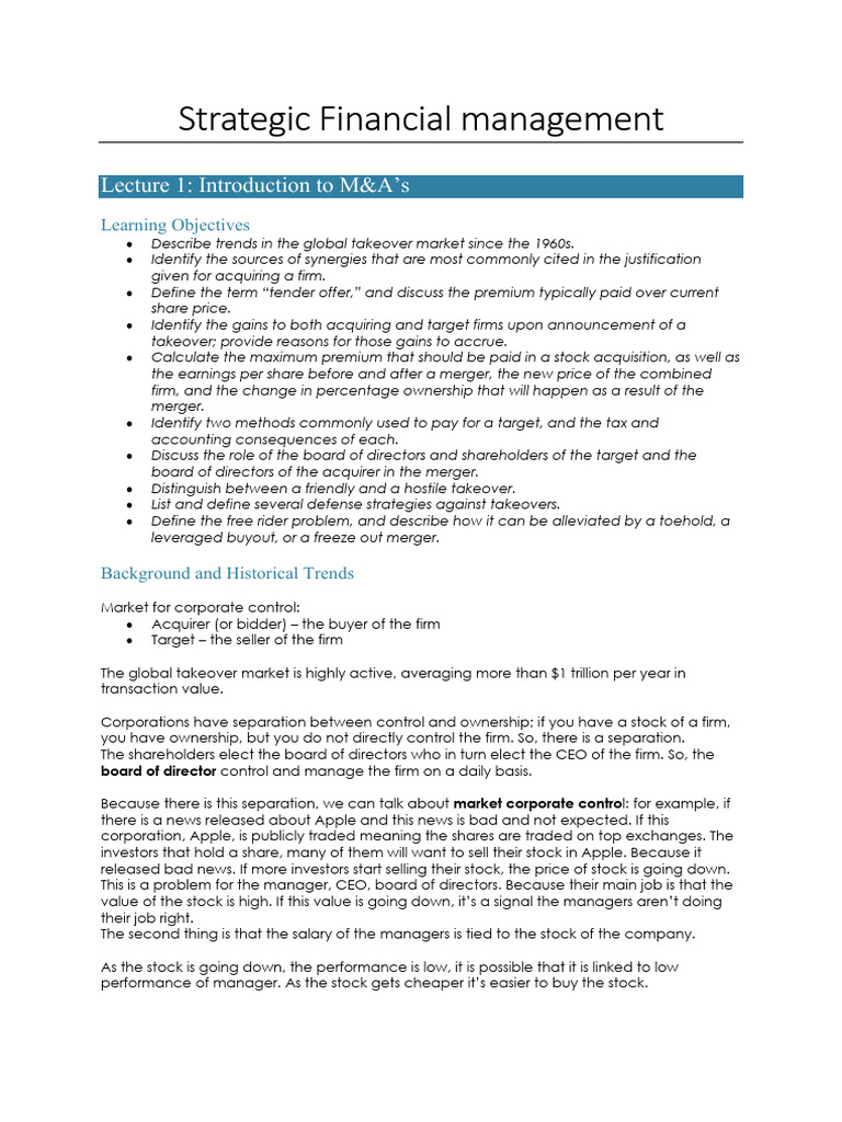 Strategic Financial Management | PDF | Mergers And Acquisitions | Takeover