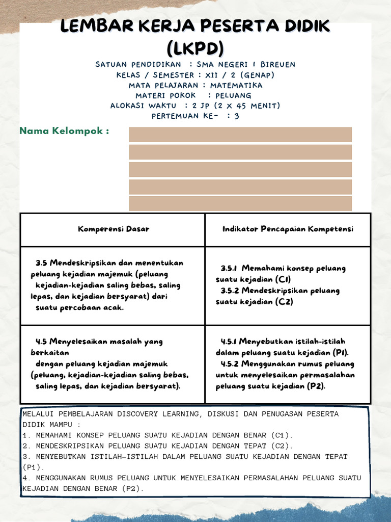 LKPD Peluang | PDF | Sains & Matematika | Komputer