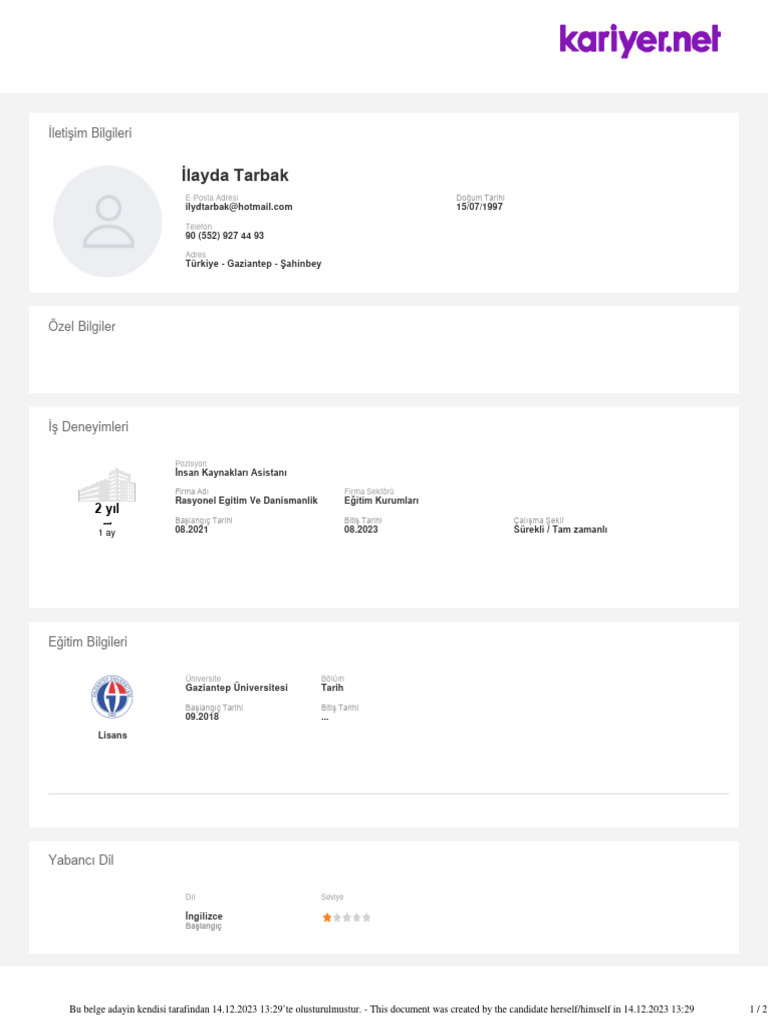 İlayda Tarbak CV | PDF