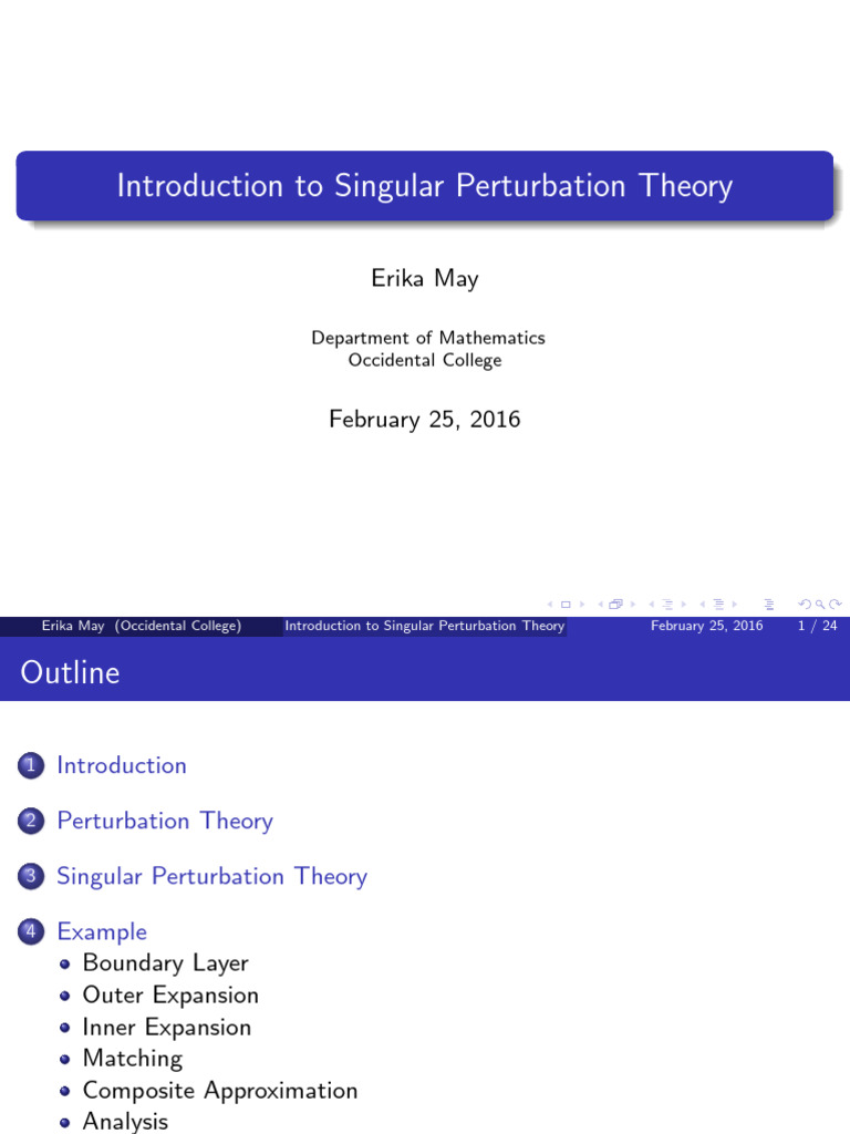 Introduction To Singular Perturbation Theory: Erika May | PDF | Perturbation Theory ...