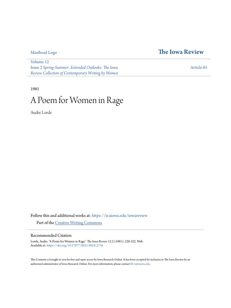 A Poem for Women in Rage | PDF | Knife