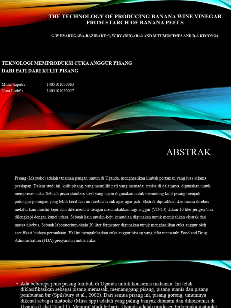 The Technology of Producing Banana Wine Vinegar | PDF