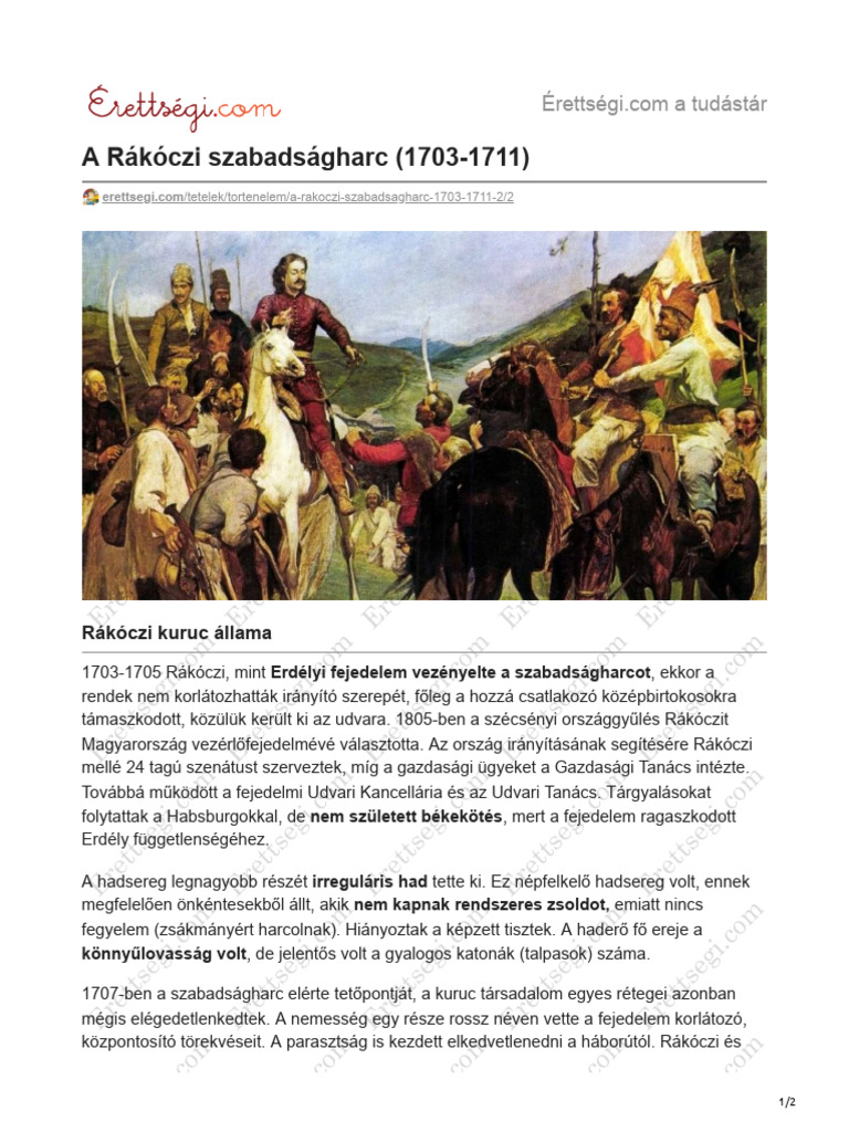 A Rákóczi Szabadságharc 1703-1711 | PDF