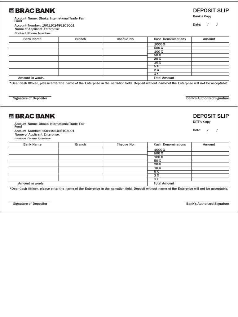 Deposit Slip Template 20 | PDF | Deposit Account | Banks