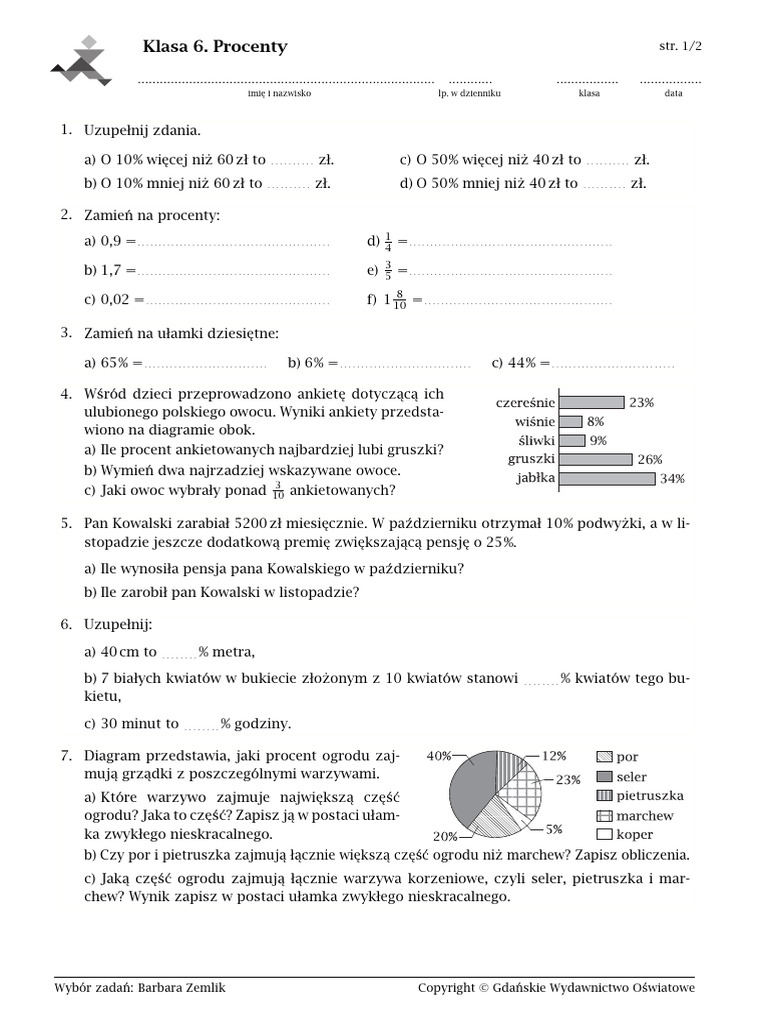 Procenty Sprawdzian Pdf