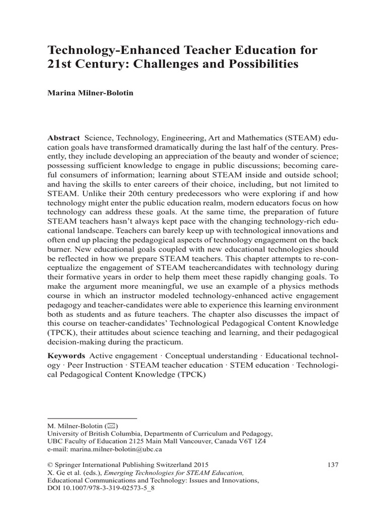 Emerging Technologies For STEAM Education Technology-Enhanced Teacher Education For 21st Century ...