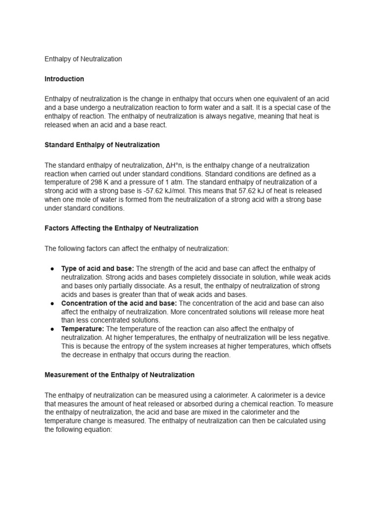 Enthalpy of Neutralization | PDF | Acid | Ph