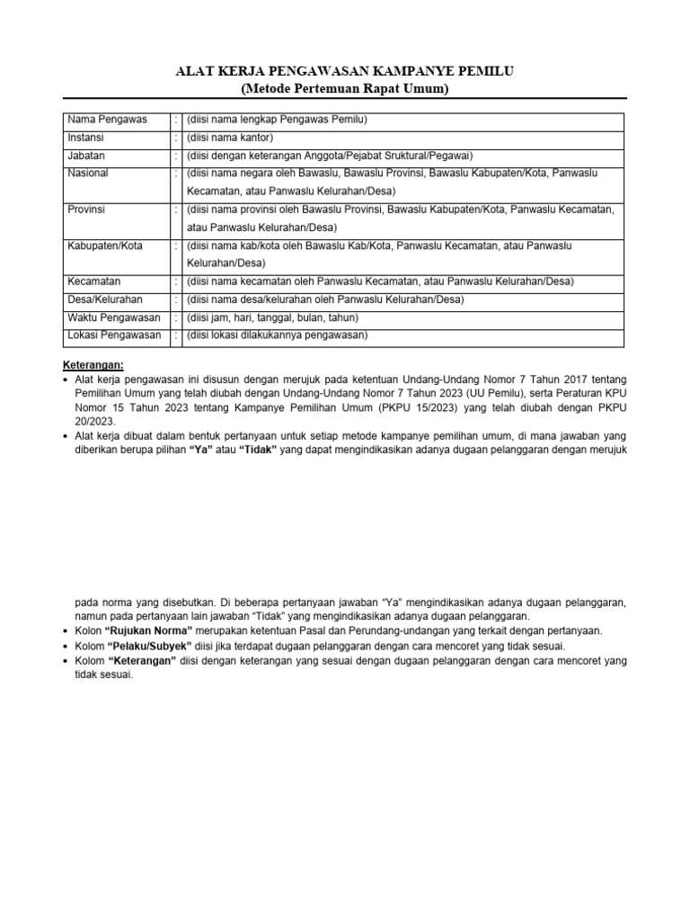 Alat Kerja Pengawasan Kampanye Pemilu | PDF