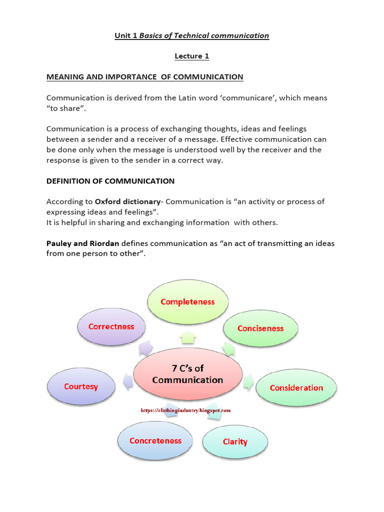 Unit 1 Basics of Technical Communication | PDF Unit 1 Basics of Technical Communication | PDF