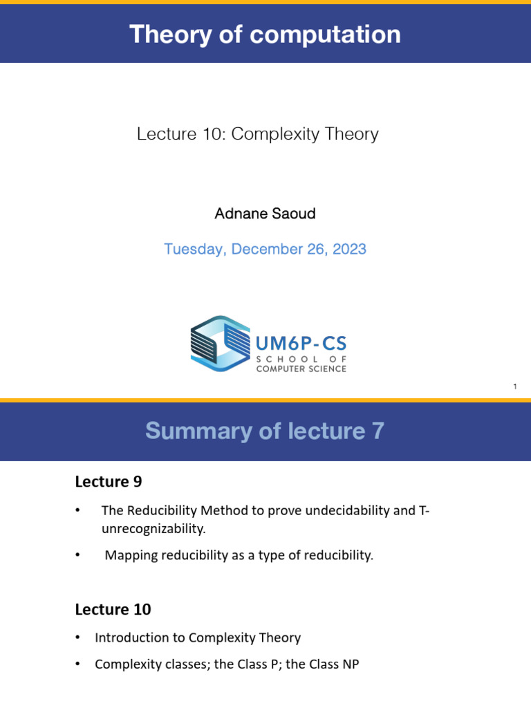 Lecture 10 | PDF | Computational Complexity Theory | Time Complexity Lecture 10 | PDF | Computational Complexity Theory | Time Complexity