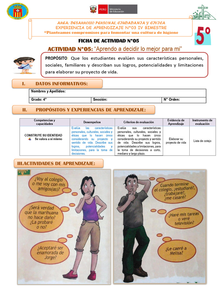 Eda 4 - 5°-Semana 35 Ficha de Aprendizaje Dpcc. Iv B | PDF