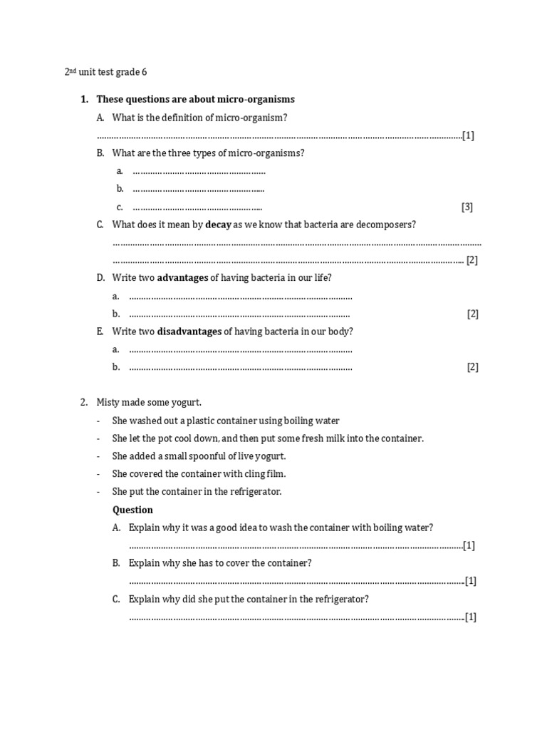 Grade 6 Microorganisms and Cells Test | PDF | Cytoplasm | Cell (Biology)