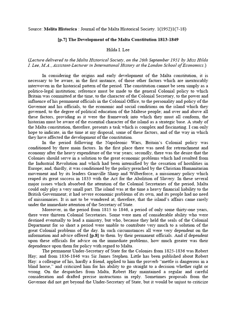Lee, H. The Development of The Malta Constitution | Download Free PDF ...