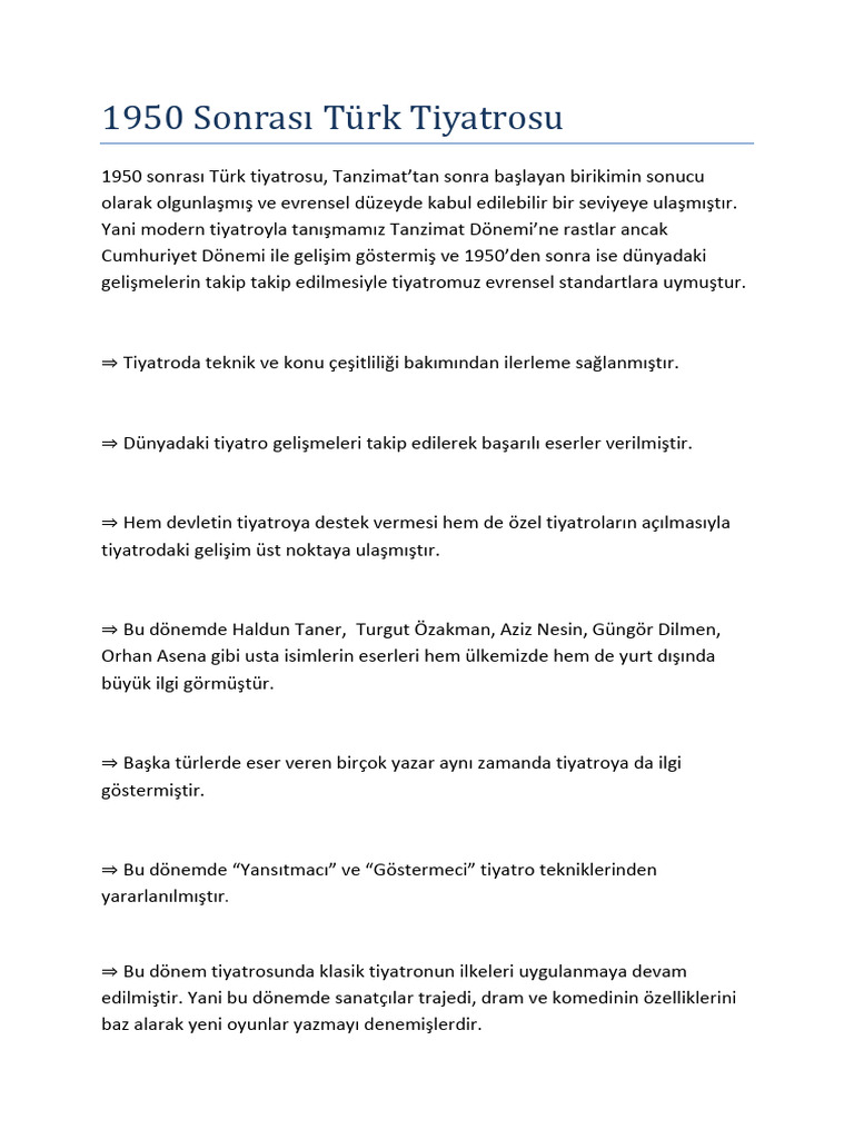 1950 Sonrası Türk Tiyatrosu | PDF