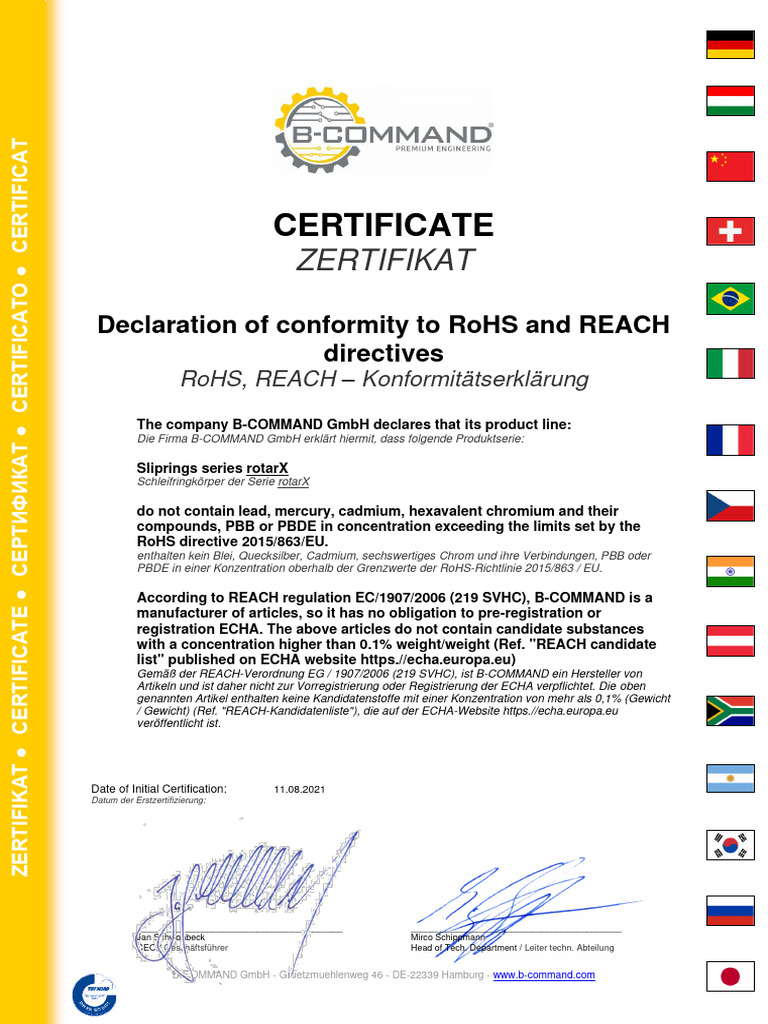 RoHS-REACH Declaration - RotarX | PDF