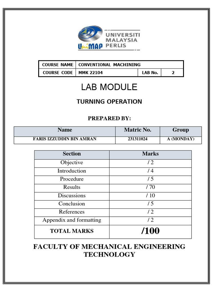 Lab 2 Fareez (Turing Operation) | PDF | Machining | Manufactured Goods