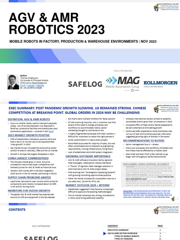 STIQ 2023 AGV AMR Robotics Report v1a | PDF | Forklift | Robot