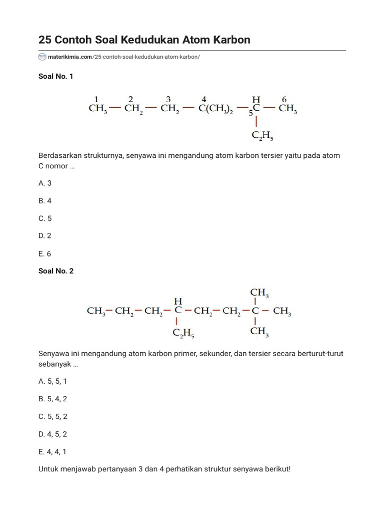 25 Contoh Soal Kedudukan Atom Karbon | PDF