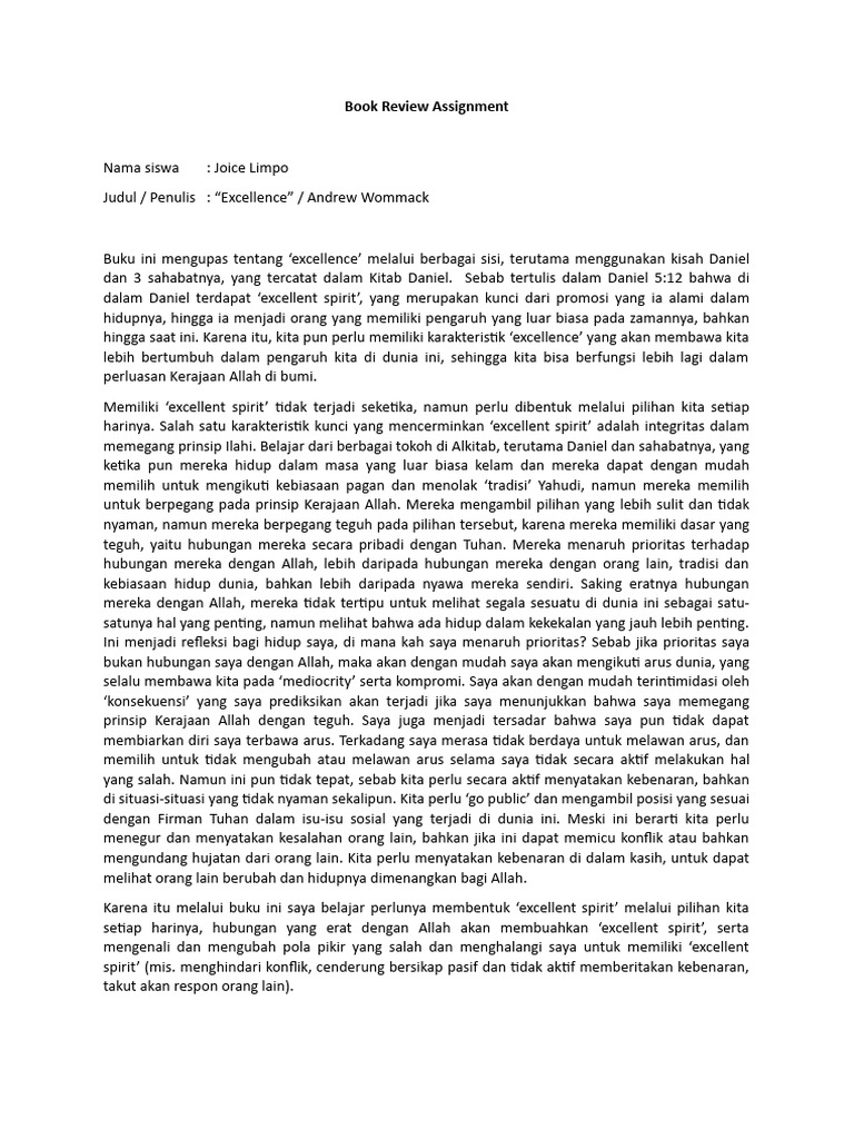 Book Review Assignment - Excellence | PDF