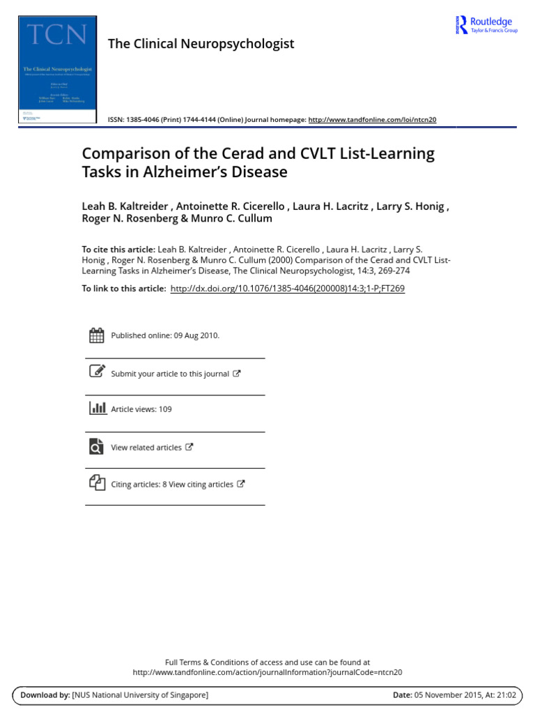 Comparison of The Cerad and CVLT List-Learning Tasks in Alzheimer's ...