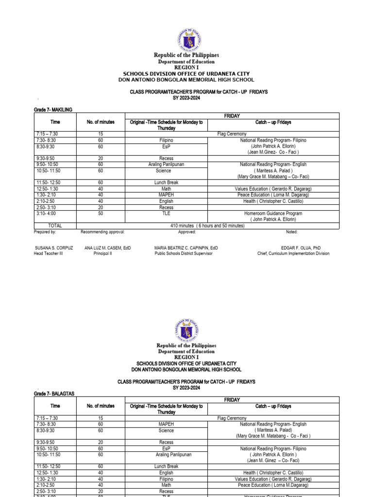 Class Program Catch Up Fridays | PDF | Philippines | Educational Organizations