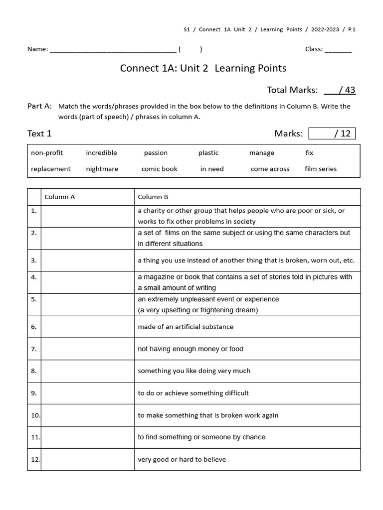 2223 Connect 1 Unit 2 Learning Points | PDF | Cognition | Cognitive Science
