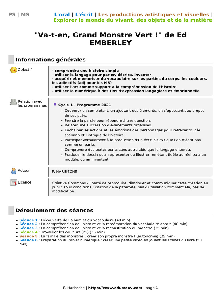 Activités autour du Grand Monstre Vert | PDF | Dessin