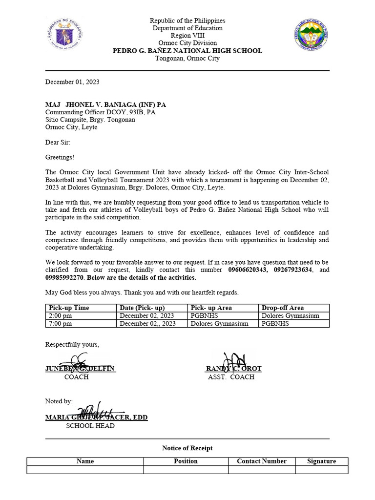 Request Letter For Vehicle | PDF