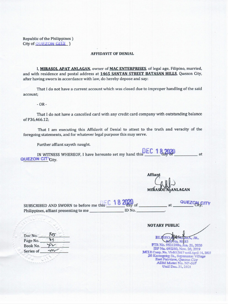 Affidavit of Denial | PDF