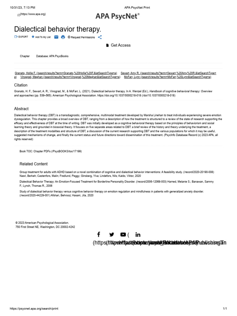 APA PsycNet Print | PDF | Dialectical Behavior Therapy | Psychotherapy