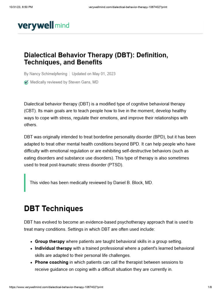 Dialectical Behavior Therapy 1067402 - Print | Download Free PDF ...