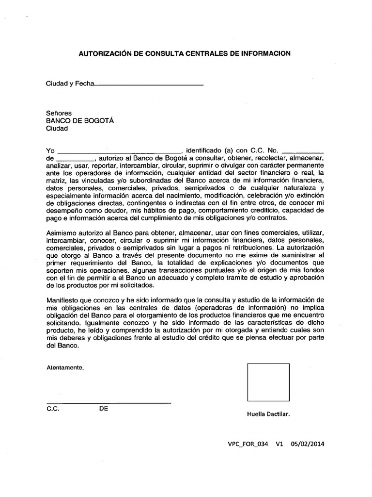 Auotorizacion de Consulta Centrales de Riesgo | PDF