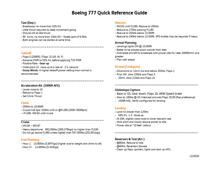 Boeing 777 Quick Reference Guide | PDF | Flap (Aeronautics) | Transport