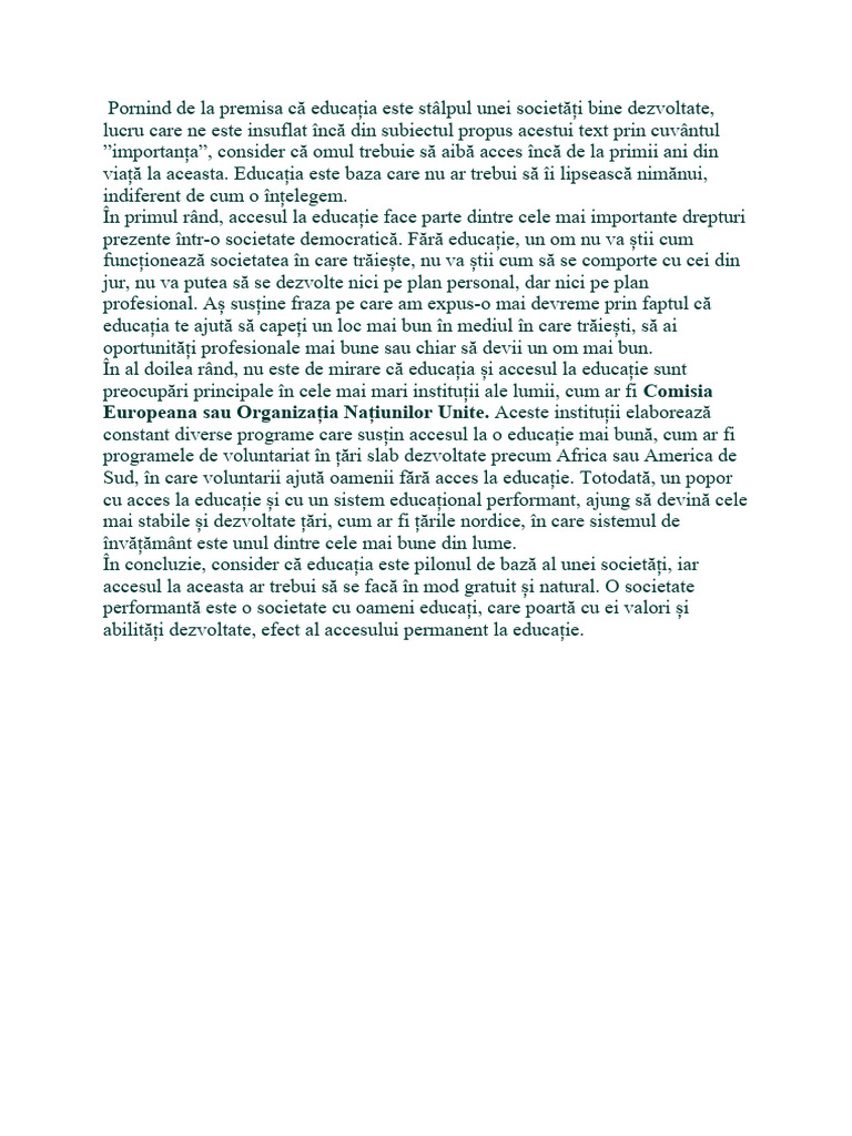 Text Argumentativ Model Educatia | PDF