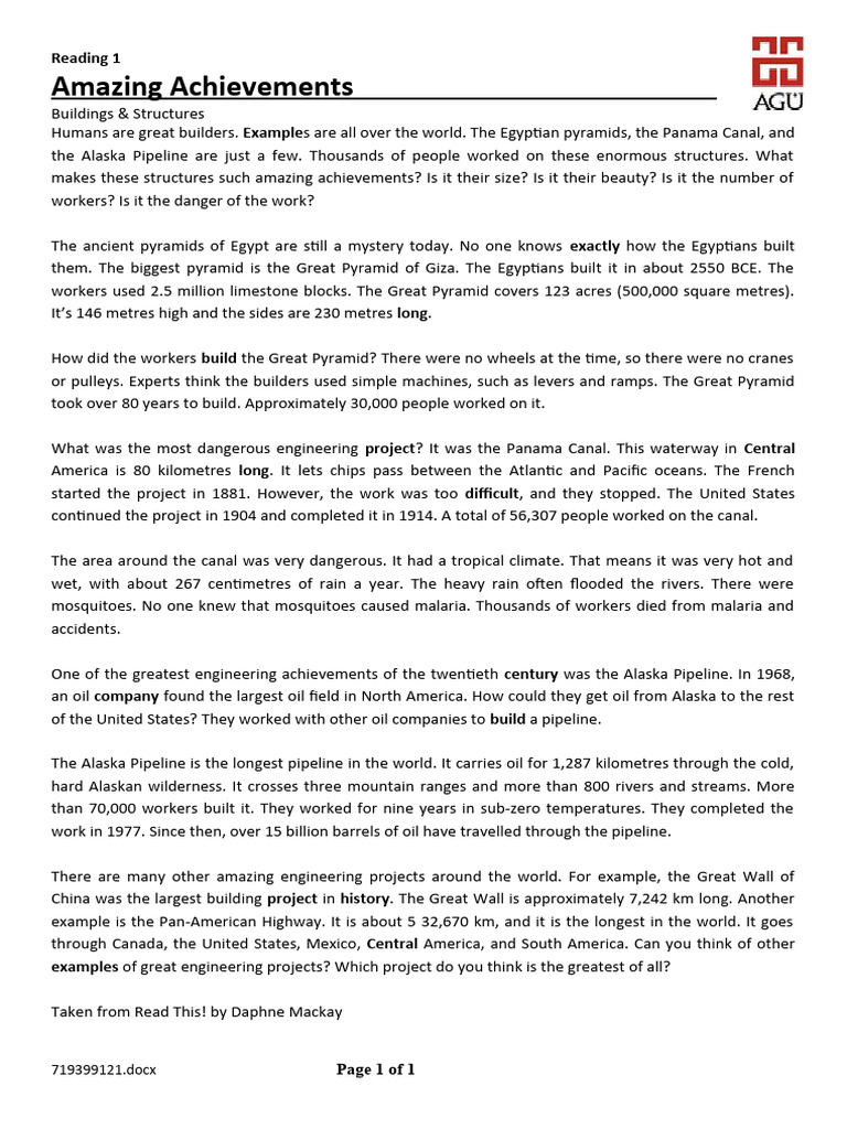 Amazing Achievements TEXT | PDF | Egyptian Pyramids | Canal