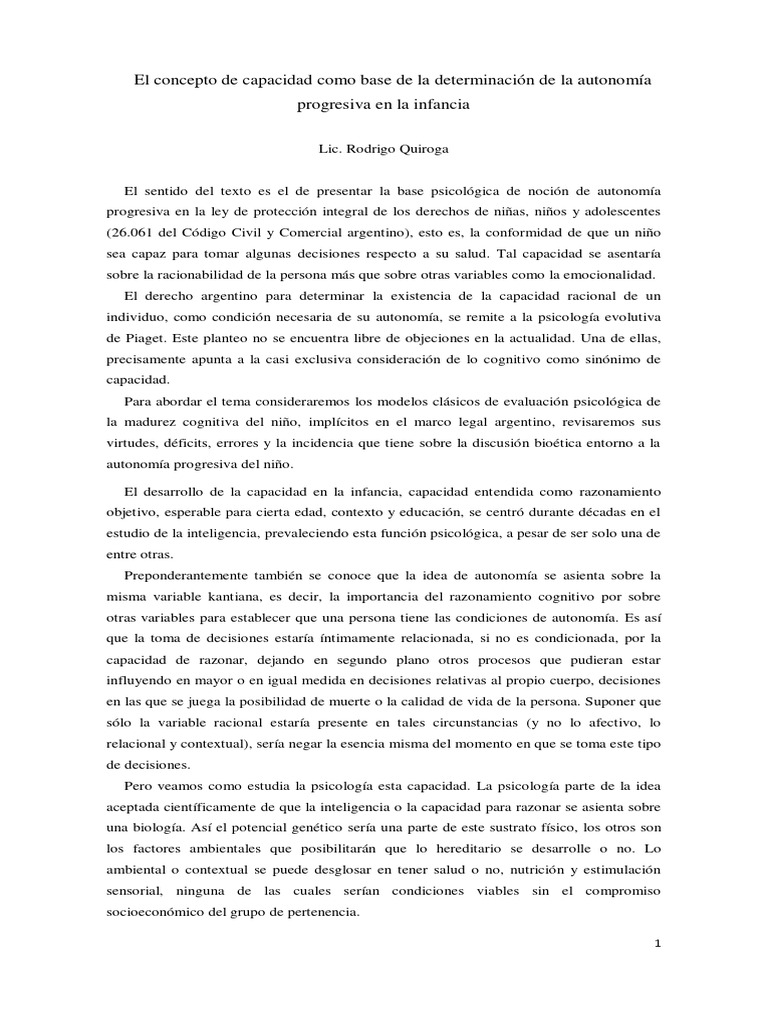 Quiroga - El Concepto de Capacidad para La Determinación de Autonomía Progresiva en La Infancia ...